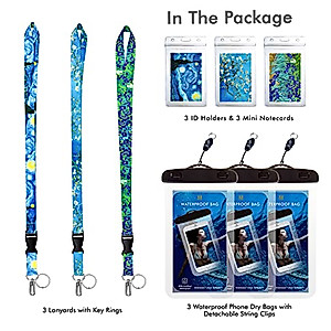 3-PK Waterproof Phone Pouch Phone Dry Bag Case for iPhone 13 12 11 Pro Max XS Max Samsung Galaxy s10 Google Up to 7.0". Cruise Lanyard & Waterproof ID Key Card Holder Clip. Van Gogh Collection