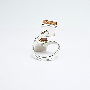 AMBER ALEX Cognac Amber Square Shape Adjustable Ring Sterling Silver, Genuine Baltic Amber.