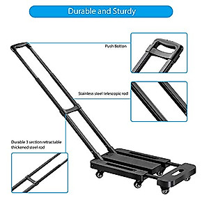 LEMONDA 6 Wheels Folding Hand Truck with 2 Elastic Ropes,400lbs Heavy Duty Luggage Cart,Utility Dolly Platform Cart for Car House Office Luggage Moving