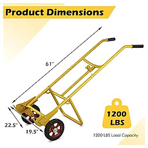 Saranya 18 Shop New Yellow Drum Hand Truck 1200 Lbs Capacity Heavy-Duty Steel Dolly Drum Cart 2 Rubber Wheels Gallon Dayton Industrial Fuel Barrel Factory Garage Transport 22.5" L x 19.5" W x 61" H