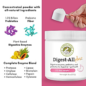 Wholistic Digest-All Plus Dog Probiotics & Digestive Enzymes - 4 Oz - Cat Probiotics for Digestive Health - Dog Supplement Powder for Homemade Food