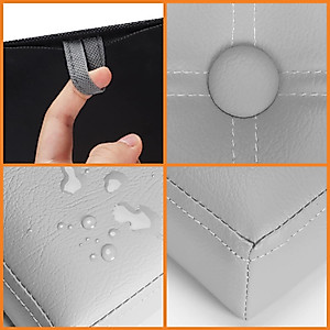 FujDun® Folding Storage Ottoman Foot Rest Footstool with Side Pocket,17 Inch Leather Ottoman Seat for Living Room Bedroom or Dorm,Padded with Thick Sponge,17X13X13in Grey