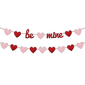 Valentine's Day Banner, Glittery Heart Be Mine Valentines Day Banner Use for Valentine's Day Anniversary Wedding Engagement Party Home Decorations
