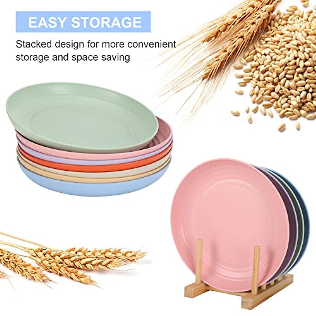 ZongXing 14 Pack Plates Set, 9 inch Wheat Straw Plates, Lightweight Unbreakable Dinner Plates Set, Healthy Cereal Dishes Dishwasher & Microwave Safe, Multi Color