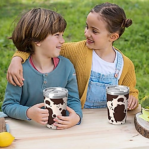 Cow Print Cute Animal Brown Spot Cow Animal Lover Gifts - 12oz Insulated Travel Mug Stainless Steel Vacuum Coffee Cup Double Wall Coffee Tumbler Reusable Thermal Cup for Hot/Iced Beverage