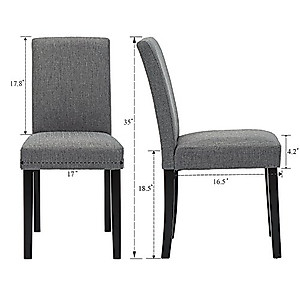 LSSBOUGHT Set of 4 Classic Fabric Dining Chairs Dining Room Chair with Solid Wood Legs, Grey