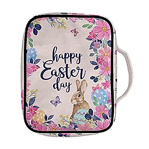 Drydeepin Happy Easter Day Cute Rabbit Bunny Print Bible Gift Bible Covers for Kids Lightweight Bible Carrying Case with Zipper Bible Bag and Totes Bible Study Supplies