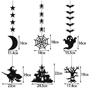 Halloween Black Creepy Vintage Party Decorations - 12Pcs Hanging Streamers Garland,Bat Witch Spider Swirl Ceiling Outdoor Indoor Wall Decor Party Props,Porch Room Scary Supplies Hugtmr