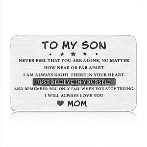 Omnitotimuse To My Son, Son Gifts from Mom Inspirational Wallet Insert Card for Son from Mom Graduation Birthday Gifts for Men Him Silver