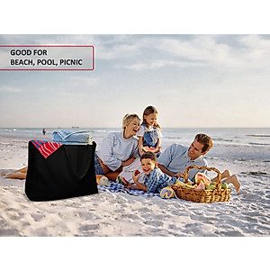 27" Large Canvas Tote Bag - Extra Big Largest Grocery Shopping Beach Reusable Totes Bags Vacation Plain Solid 27" X 16" X 8" (Black)