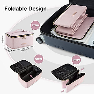 LIGHT FLIGHT Large Makeup Case, Travel Makeup Bag Cosmetic Case Organizer Portable Storage Bag with Adjustable Dividers for Cosmetics Makeup Brushes Toiletry Digital Accessories (Medium, Pink)