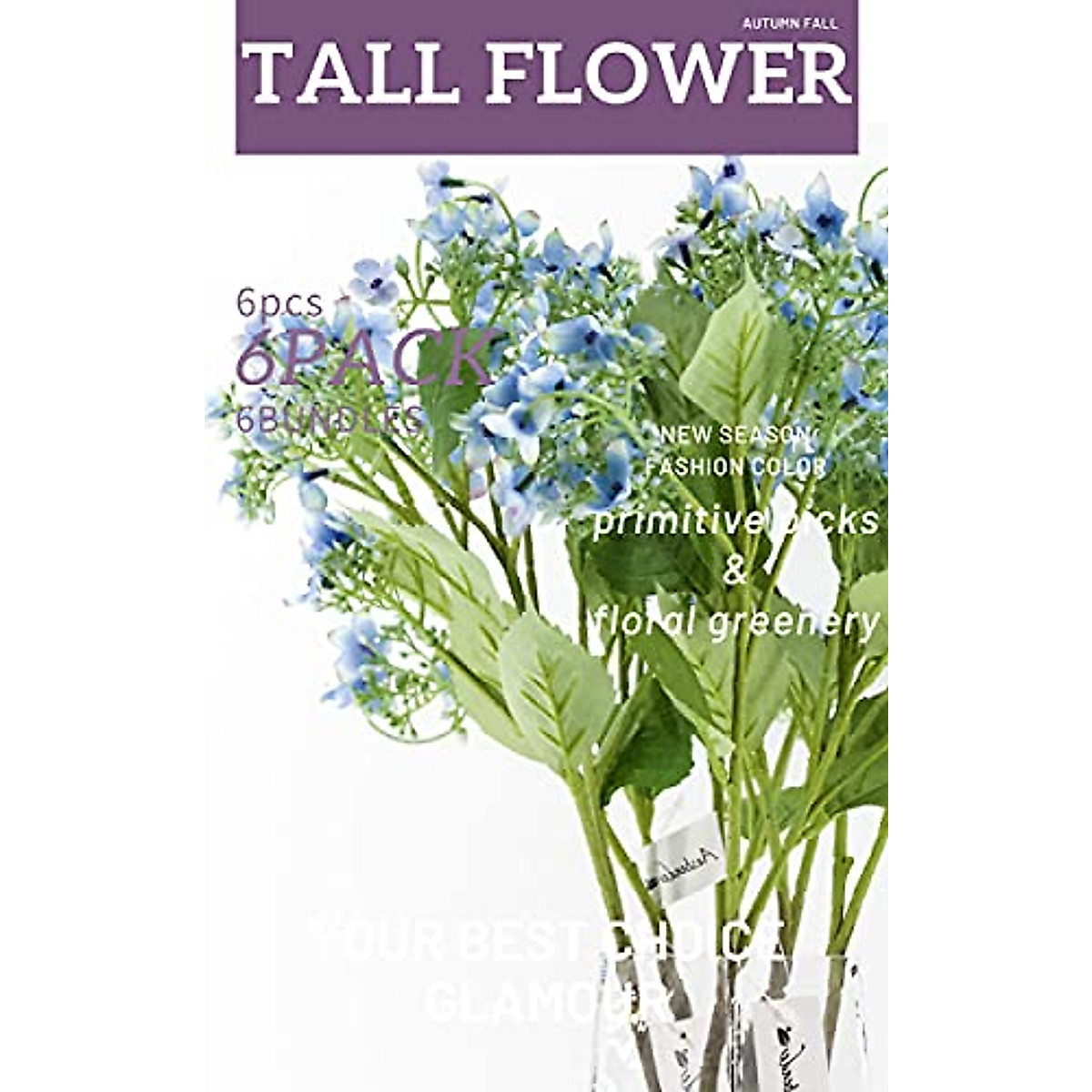 Artificial Faux Blue Flowers Tall Wedding Picks Faux Stems 24.4"(WildHydrangeaSpray) Floral Arrangement Rustic Decoration Crafts Home Decor Holiday Wedding Parties 6Packs (Blue)