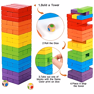 Tacobear Colorful Wooden Stacking Board Games Building Blocks for Kids Boys Girls Ages 3 4 5 6 7 8 with 54 Pieces