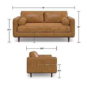 SIMPLIHOME Morrison Mid-Century Modern 72 Inch Wide Sofa in Sienna Genuine Leather, For the Living Room and Family Room