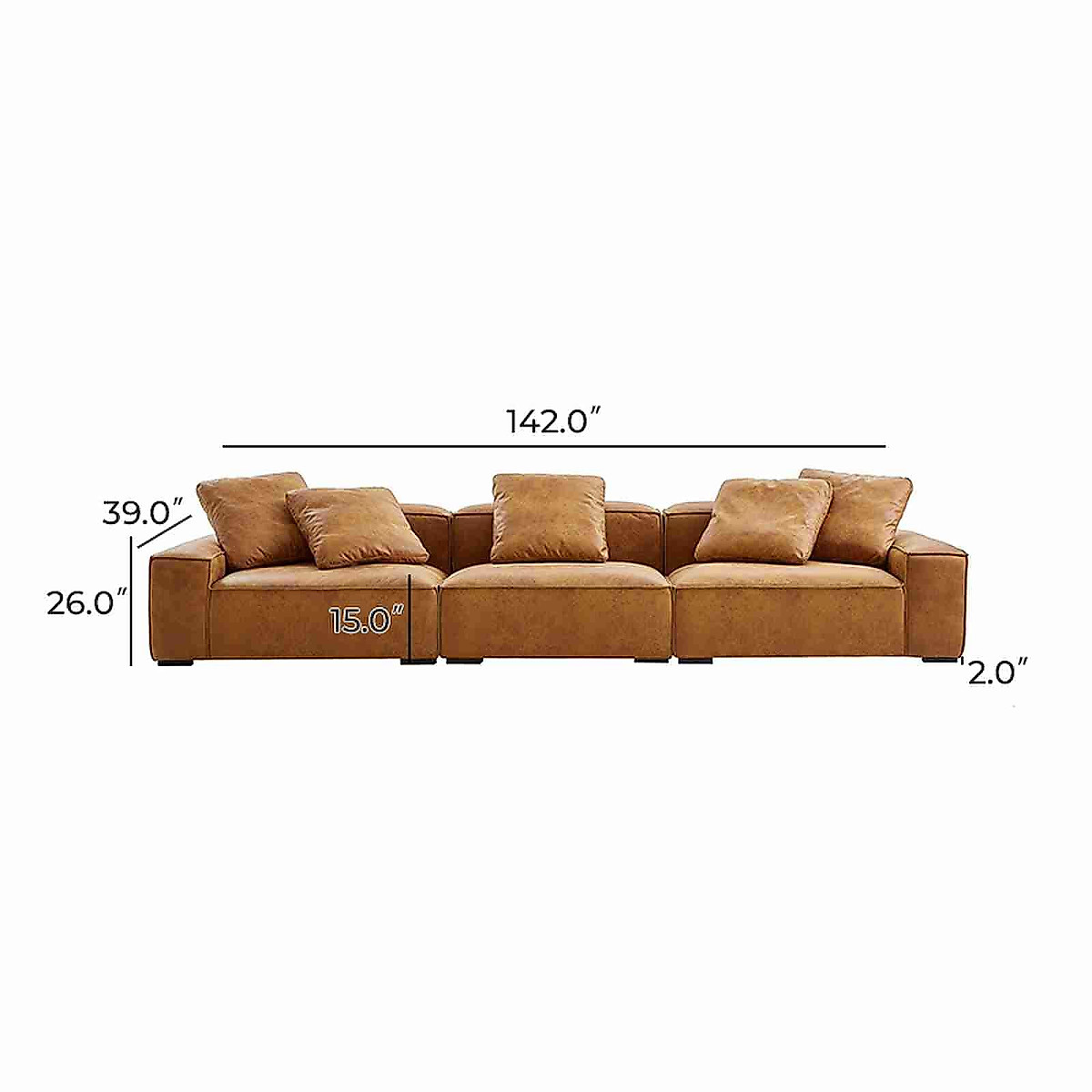 Mido Mido 142” Wide 5 Seater Sofa Filled with Feather and Foam, Modern Air Leather Large Sectional Sofa Couch, Waterproof, Dust-Proof Sofa Set for Living Room Apartment Home Hotel (Cognac Tan)