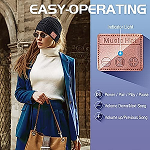 Bluetooth Beanie Hat for Women - Stocking Stuffer Gifts for Women Ponytail Cap, Upgraded Bluetooth 5.0 Winter Warm Hat Wireless Headphones with HD Stereo Speakers Built-in Microphone, for Girls.