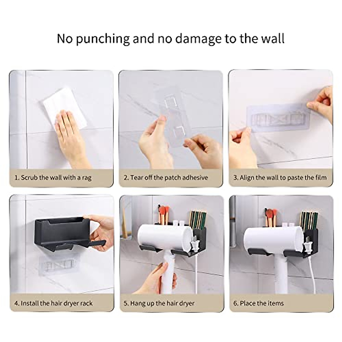 Hair Dryer Holder, Plastic Hair Tool Organizer Self Adhesive Bathroom Hair Dryer Rack Wall Mounted Hair Dryer Hanging Rack Organizer Home Decor, No Drilling