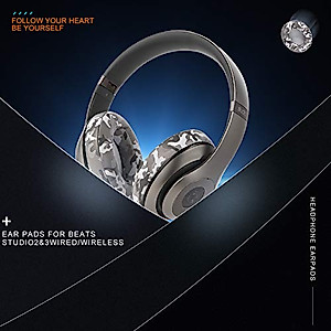 KAHHA Ear Pads,Replacement earpads Compatible with Beats Studio 2 & 3Wired/ Wireless Headphones Ear Cushions with Noise Isolation Memory Foam/ECO Protein Leather/Strong Adhesive Tape(Camo Grey)