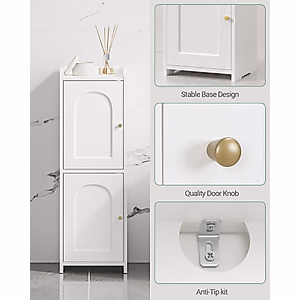 Hzuaneri Bathroom Storage Cabinet, Corner Floor Cabinet with 2 Doors and Adjustable Shelf, Narrow Toilet Paper Cabinet, Bathroom Organizer for Small Spaces, White BC19913X