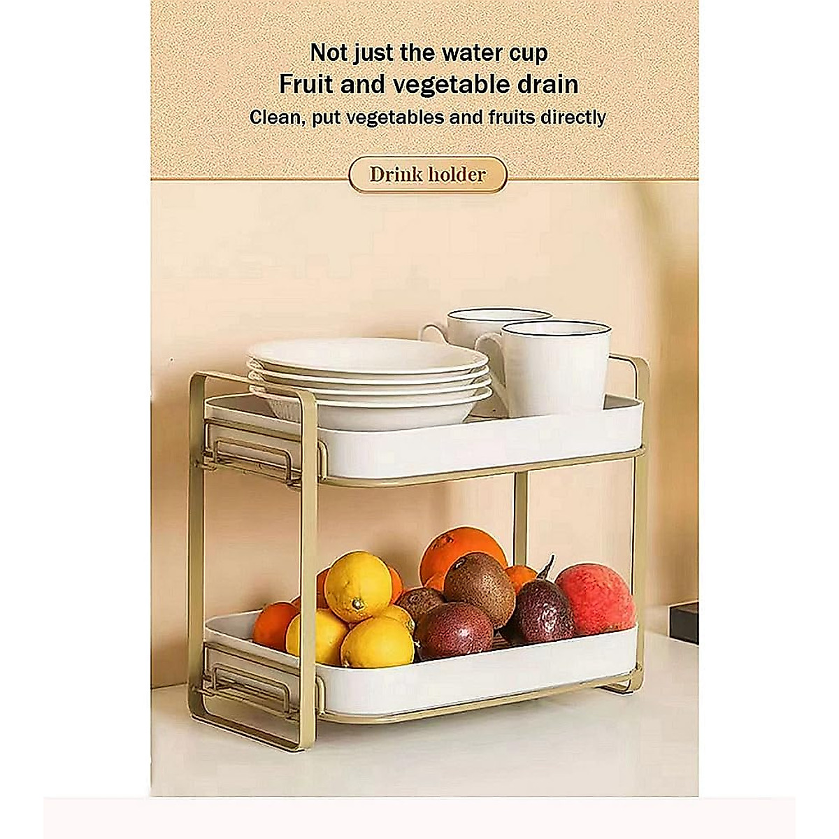 2-tier Kitchen Cup shelf ,Dish and Bowl Storage organizater, Water cup glass cup coffee cup mug cup Stemware cup storage rack,Cupboard Cabinet Countertop tray Household vegetable drain rack (white)