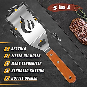 3PCS Stainless Steel Metal Spatula Burger Turner Spatula，Solid Cooking Spatula，Perforated Cooking Spatula and Griddle Spatula，Hamburger Turner with Wooden Handle for Barbecue Father Dad Gifts