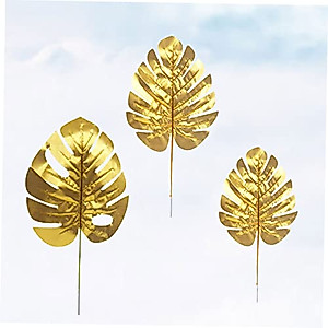 VOSAREA 36 pcs Artificial Foliage Wedding Decoration Golden Leaves Simulation Plants Faux Plants Artificial Palm Leaves Hawaiian Leaves Stems Monstera Leaves Decorations Eucalyptus vase