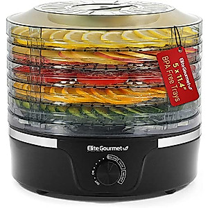 Elite Gourmet EFD319 Food Dehydrator, 5 BPA-Free 11.4" Trays Adjustable Temperature Controls, Jerky, Herbs, Fruit, Veggies, Dried Snacks, Black