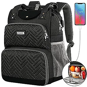 Lunch Backpack, Lunch Box Backpack for Women Men with USB Charging Port RFID Pockets Insulated Cooler Backpacks for Work, Waterproof Lunch Bookbag Teacher Nurse College Student Gifts Fits 15.6 Laptop