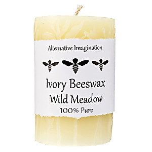 Wild Meadow Beeswax Candle - 100% Pure Beeswax Pillar Candles, Naturally Whitened & Chemical Free - 3x4-40 Hour Long Burn Time - Smokeless, Dripless, Unscented Candles - Alternative Imagination