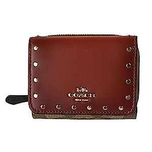 Coach Women's Riley Rivets Small Studded Trifold Wallet Khaki/Terracotta Multi