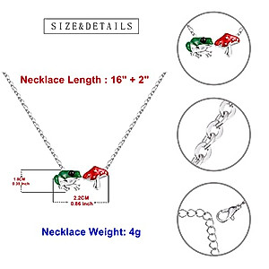 QYYGYLLR Women's Green Frog Red Mushroom Pendant Necklace, Gold/Silver Plated Cute Frog Mushroom Aesthetics Jewelry for Birthday/Christmas Gifts,Chain Length 16inch with extension chain 2inch.