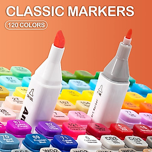 AnyMark 120 Colors Alcohol Markers, Markers Set, Dual Tip Alcohol Based Art Markers for Kids Adults Coloring Drawing, Chisel & Fine