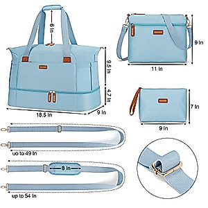 BAGODI Gym Bag for Women, Weekender Overnight Bag with USB Charging Port, Sport Travel Duffel Bag with Wet Pocket & Shoe Compartment, Carry on Tote Bag for Travel/Gym/School 5 Pcs Set