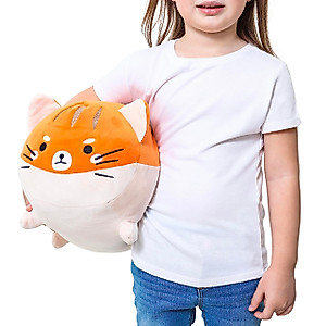 Orange Cat Plush Pillow 16”- Premium Grumpy Cat Stuffed Animals Plush Cat Pillow - Cat Body Pillow Fat Cat Plushies for Girls and Boys - Long Cat Plush Cute Plushies Kawaii Stuff Cat Toys for Kids