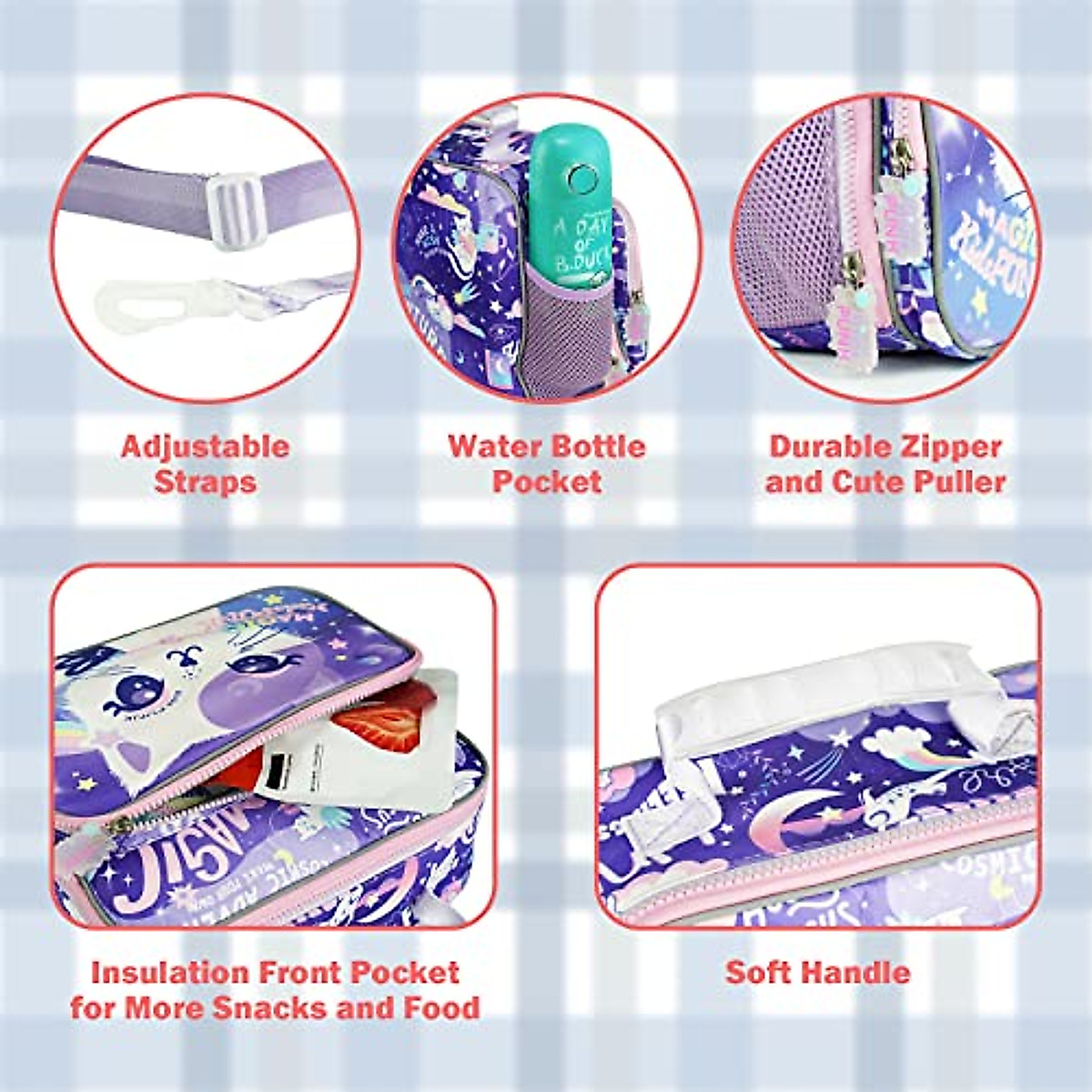 KidsPUNK Lunch Box Kids, Girls Lunch Box Insulated Lunch Bag Bento Lunch Box For Kids Cute Cat Lunch Box For Girls Insulated Lunch Box For Boys Lunchboxes Kids With Water Bottle Holder