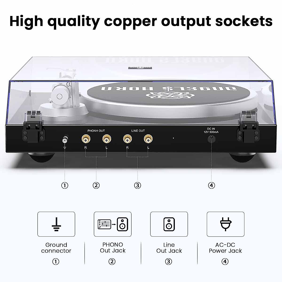 ANGELS HORN High Fidelity Vinyl Record Player, Bluetooth Turntable, 2 Speed Belt Drive, Built-in Preamp, Adjustable Counterweight,Magnetic Cartridge, Upgraded Version