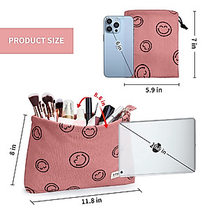 WLLWOO Makeup Bag-2pcs Smile Face Corduroy Cosmetic Bag Zipper Interior Waterproof Pencil Case Coin Purse Travel Toiletry Small Makeup Pouch For Women