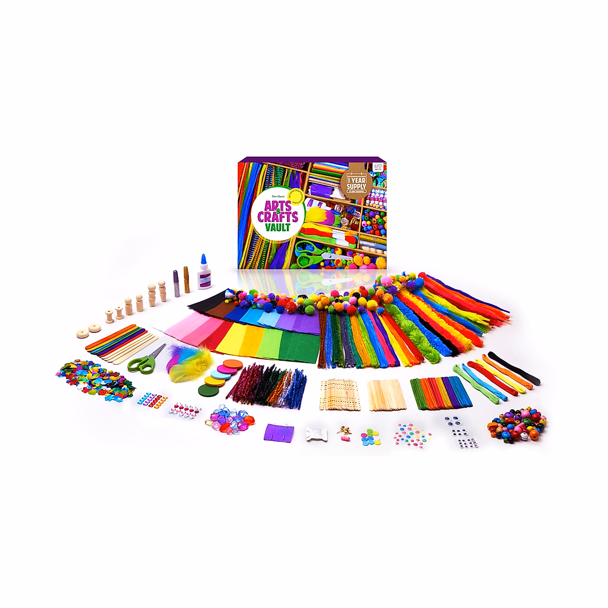 Dan&Darci Arts and Crafts Vault - Craft Supplies Kit in a Box for Kids Ages 4 5 6 7 8 9 10 11 & 12 Year Old Girls & Boys - Crafting Set Kits - Easter Gift Ideas for Kids Art Activity Gifts