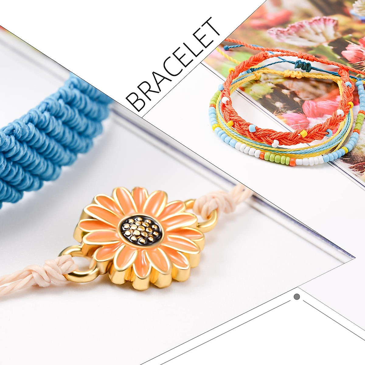 SUNSH 5PCS Boho Woven Sunflower Bracelets for Women Teens Girls Boy Couple Handmade Wrap Rope Charm Beach Surf Braided Adjustable Strings Boyfriend Girlfriend Mother Daughter Friendship Gifts