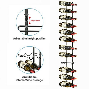 JKsmart Wine Rack Wall Mounted for 24 Bottles, Metal Adjustable Wall Wine Rack, Freely Spliceable Hanging Wine Holder for Kitchen Pantry Bar Wine Cellar,Black