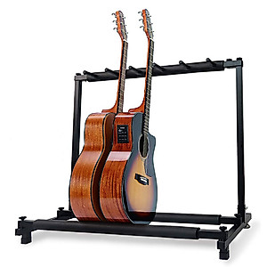 Morimoe Guitar Bass Stand for Multiple Guitars Display Foldable Rack (5-Space)