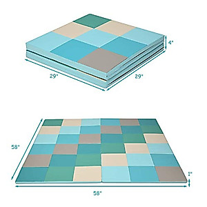 Costzon Toddler Foam Play Mat, Foldable Baby Crawling Mats 58-Inch Square Soft Non Skid Baby Daycare Floor Mat, Thicken Waterproof Memory Activity Play Mat for Home, School, Kindergarten or Nursery