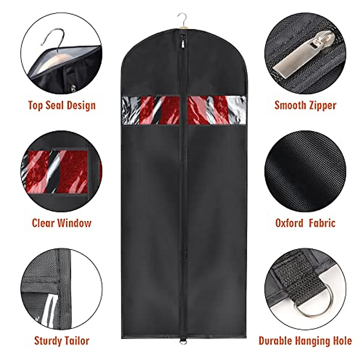 Univivi Garment Bag 60inch Lightweight Suit Bags for Closet Storage, Hanging Clothes Cover 3 Pack with Zipper and Eye-Hole Carry Handles for Folding for Tuxedos Coats Dresses, Black