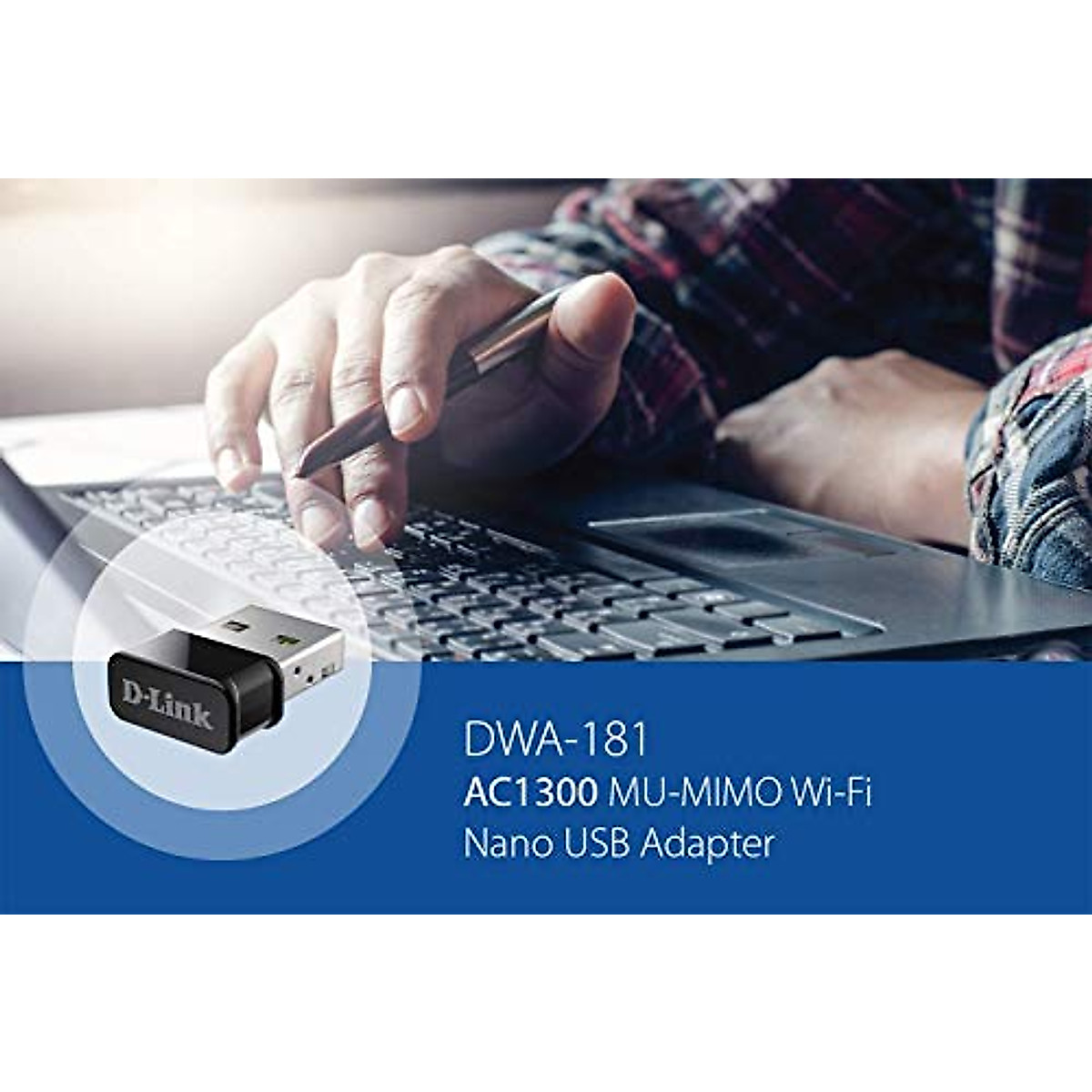 D-Link USB WiFi Adapter Dual Band AC1300 Wireless Internet for Desktop PC Laptop Gaming MU-MIMO Windows Mac Linux Supported (DWA-181-US)