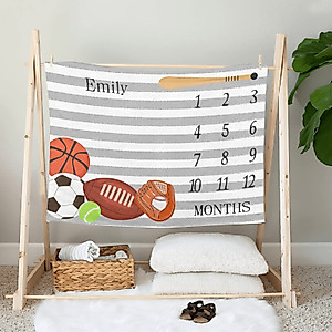 Yeshop Ball Sport Monthly Milestone Personalized Receiving Baby Blankets for Girls Boys Kids with Name,Customized Swaddle Blankets Gift for Newborn Crib Infants 30x40 Inches