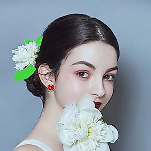 OHINGLT Ladybug Clip on Earrings for Woman Silver Ear Cuff Black Spot Red Ladybug Earrings(4 Pairs Red)