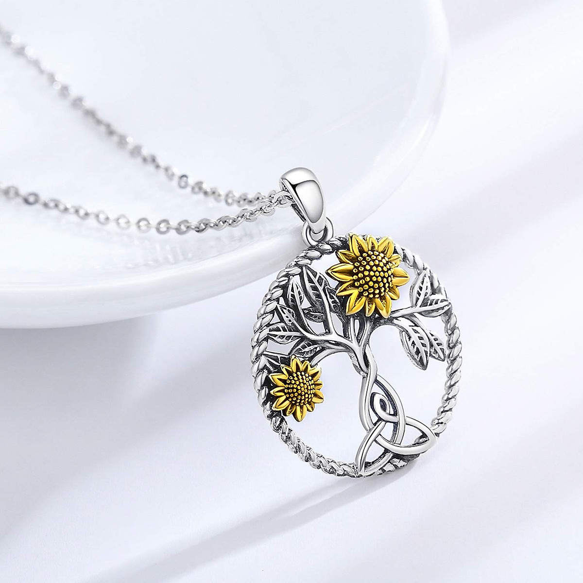 CHENGHONG Sunflower Necklace 925 Sterling Silver Sunshine Necklace Tree of Life Sunflower Pendant Sunflower Jewelry Gifts for Women