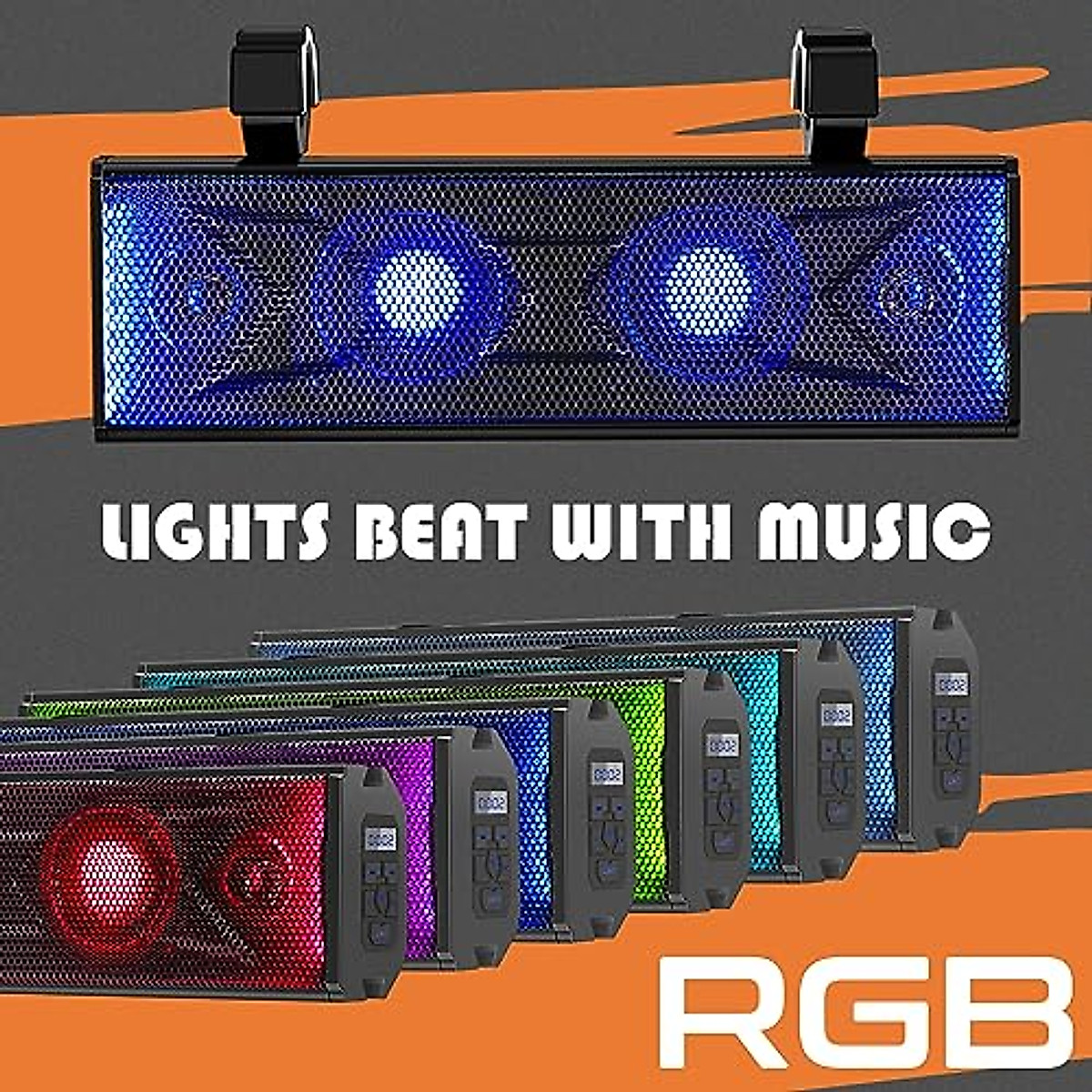 purevox UTV Sound Bar 16 Inch 4-Speaker ATV SoundBar UTV Sound System SXS Speakers Waterproof Bluetooth Connectivity with Multicolor LED Lighting for UTV ATV Golf Cart Marine Boat