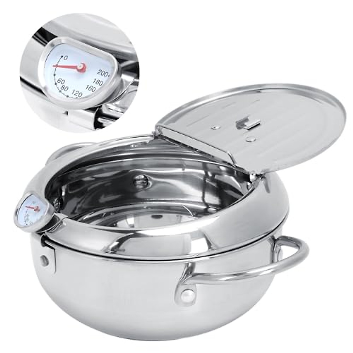 Japanese Tempura Fryer Pot, 201 Stainless Steel 28cm Multifunctional Easy Japanese Fryer Pot for French Fries