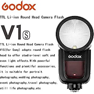 Godox V1 V1-S V1S Round Head Camera Flash for Sony Flash Speedlight Speedlite Light,76Ws 2.4G TTL1/8000 HSS,480 Full Power Shots,1.5s Recycle Time,2600mAh Li-ion Battery,10 Levels LED Modeling Lamp